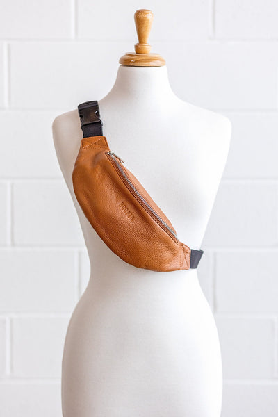 HOOPLA LEATHER CROSSBODY BUM BAG TAN – Designer Online